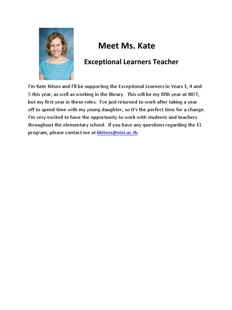 Welcome From Ms. Kate | PDF