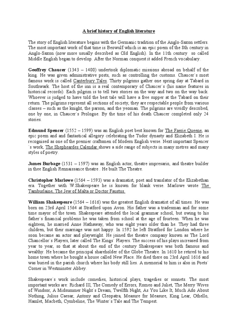 A Brief History of English Literature | PDF | William Shakespeare | Poetry