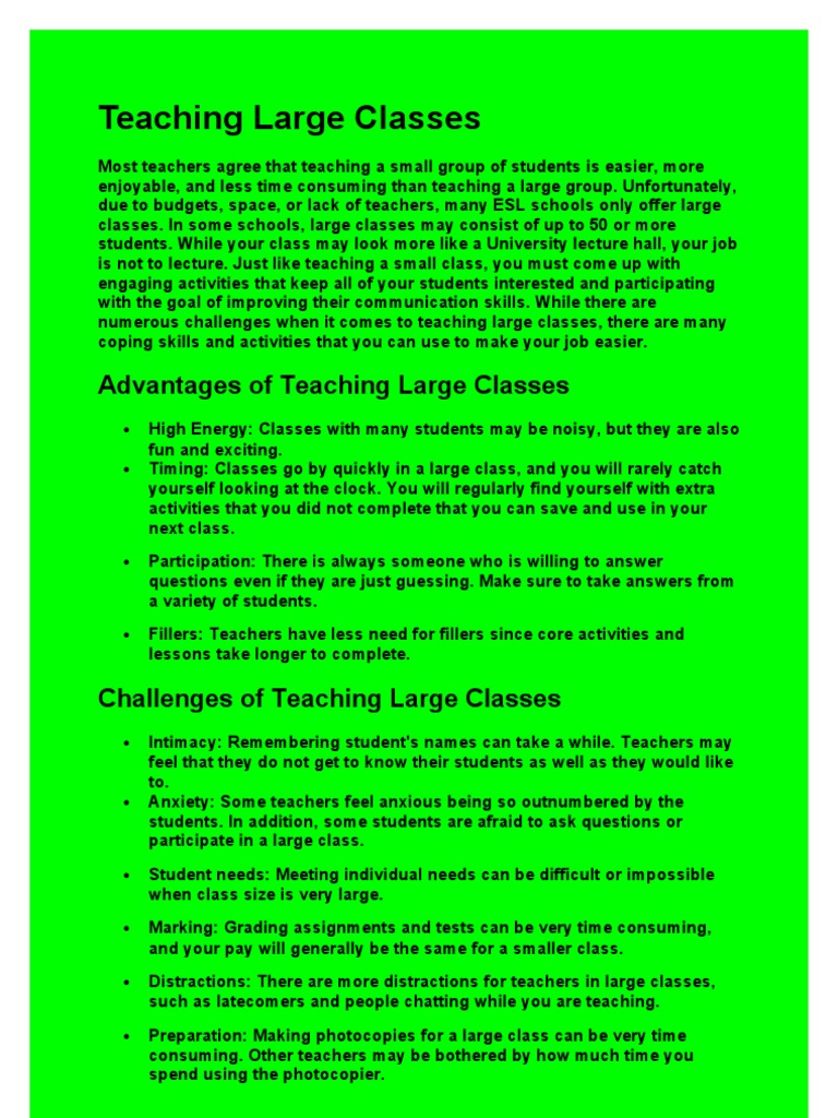 Teaching Large Classes | PDF | Homework | Classroom
