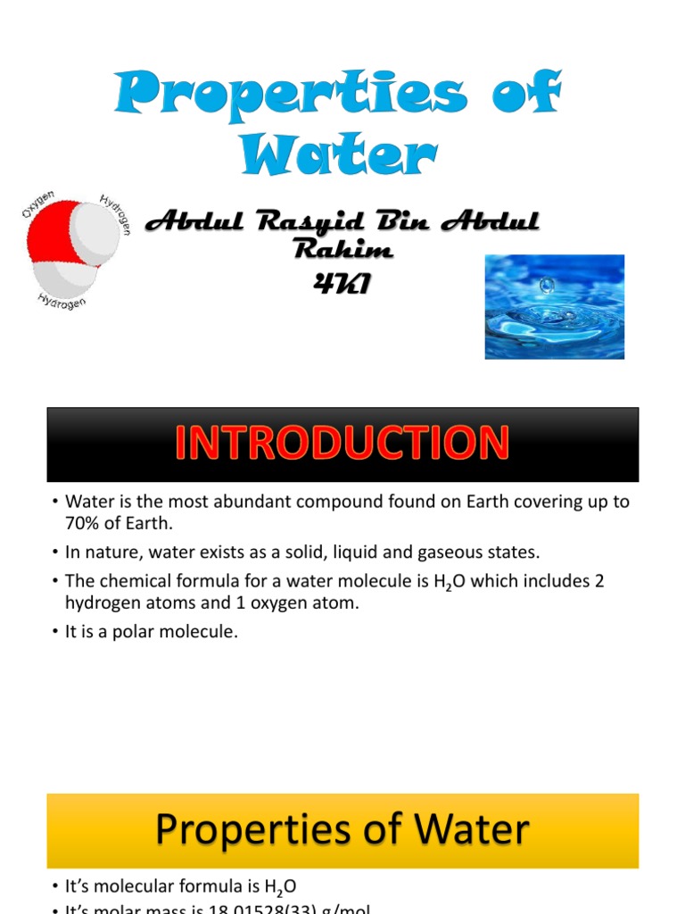 The Properties of Water Presentation | PDF | Properties Of Water ...