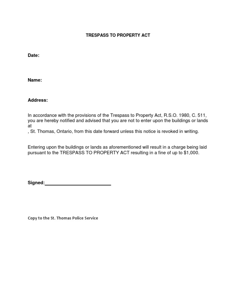 Ontario Trespass Notice Template | PDF | Social Science | Law