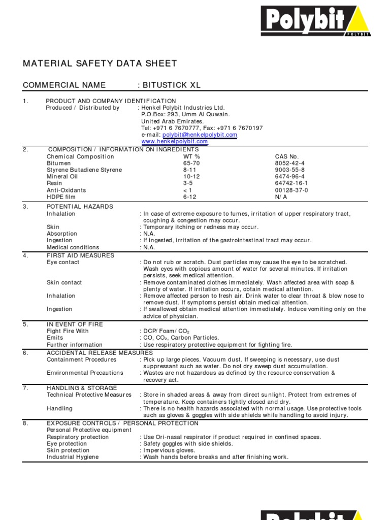 Bitustick_XL-Material Safety Data Sheet | Toxicity | Combustion