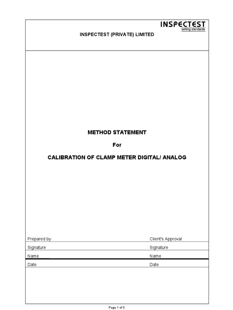 Method Statement For Clamp Meter | PDF | Calibration | Specification ...