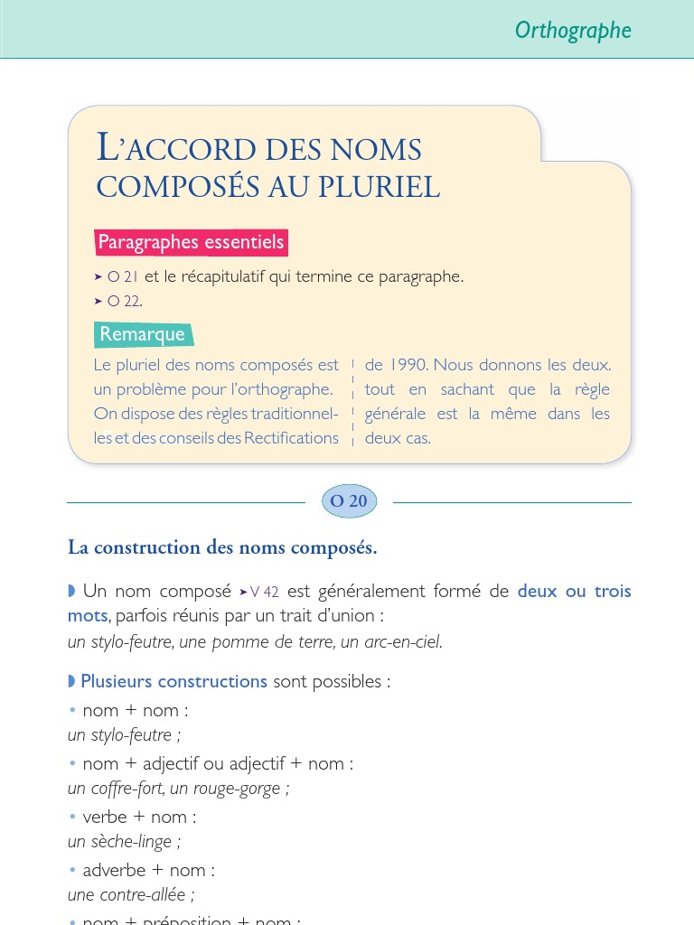 pluriel des noms composés fiche 2