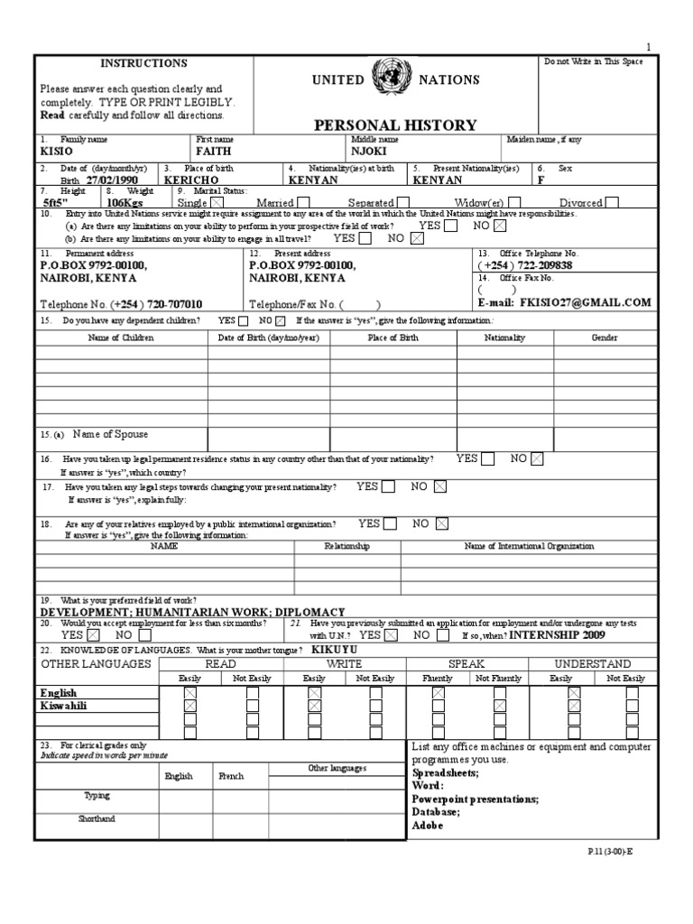Personal History: United Nations | PDF | Evidence | Employment