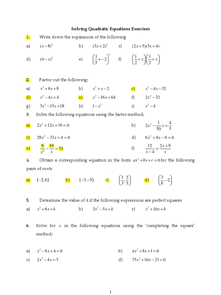 Quadratic Equations Practice | PDF | Art