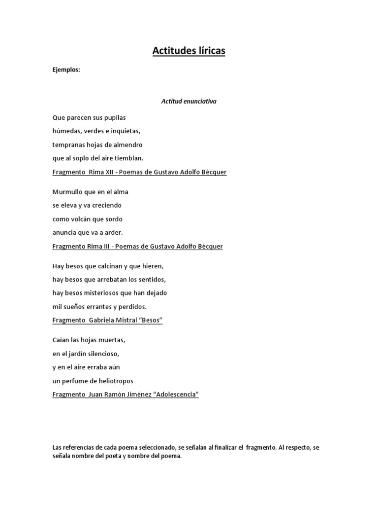 Ejemplos de Actitudes Líricas en Poesía | PDF | Arte | Ficción general