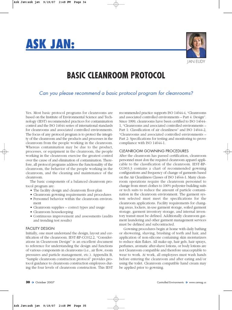 Basic Cleanroom Protocol | PDF | Nature