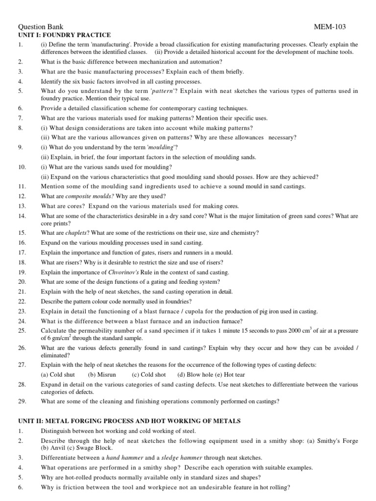 QB Mem 103 | PDF | Forging | Casting (Metalworking)