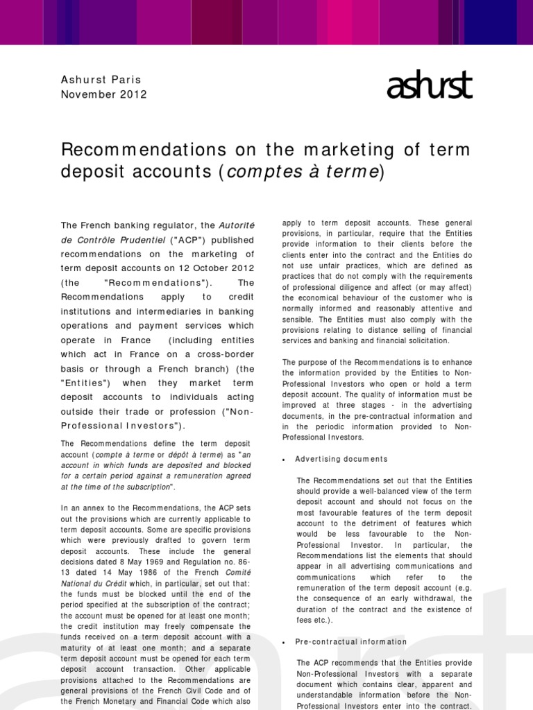 Recommendations On The Marketing of Term Deposit Accounts | PDF ...