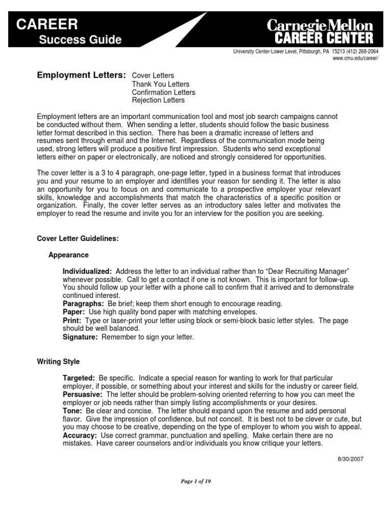 Employment Letters Guide for CMU Students | PDF | Résumé | Carnegie ...