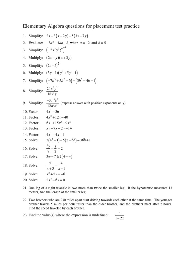 Elementary Algebra | PDF | Elementary Mathematics | Algebra