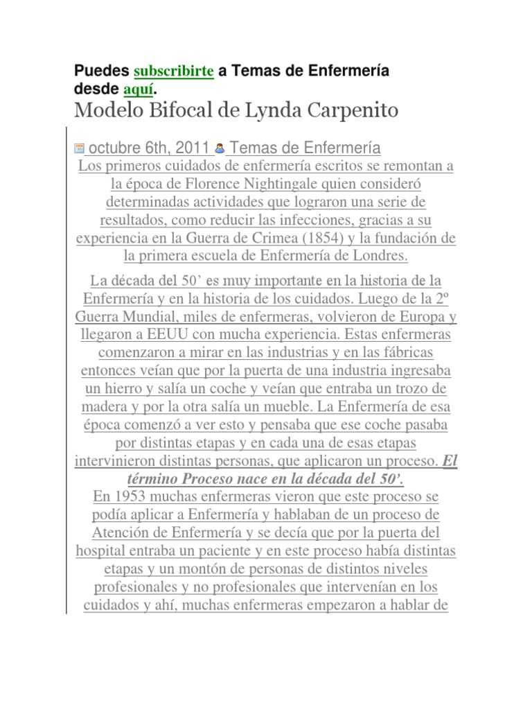 Modelo Bifocal de Carpenito en Enfermería | PDF | Enfermería | Ciencias de la Salud