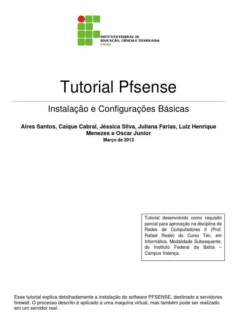 Tutorial Pfsense | PDF | Arquitetura de rede | Protocolos da internet