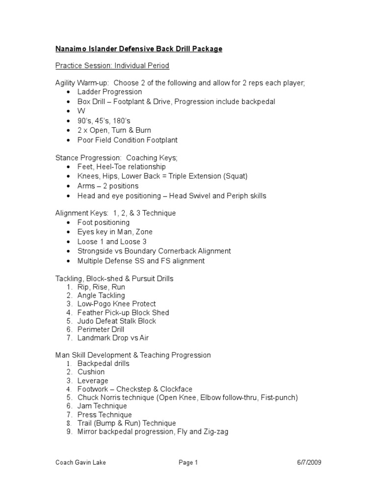 Nanaimo DB Drill Package Overview | PDF | Team Sports | American Football