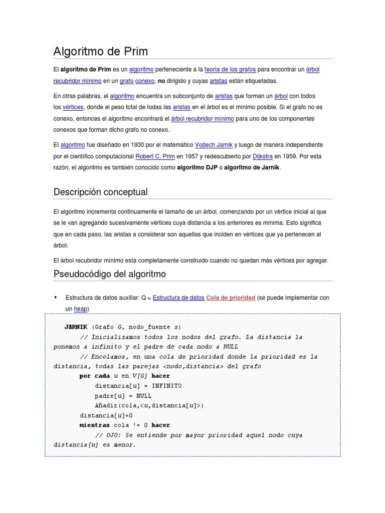 Algoritmo de Prim | PDF | Relaciones matematicas | Programación de ...