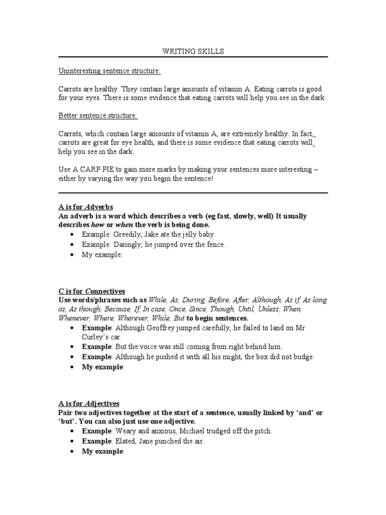 Vary Sentence Structure - Using A CARP PIE | PDF | Ellipsis | Verb