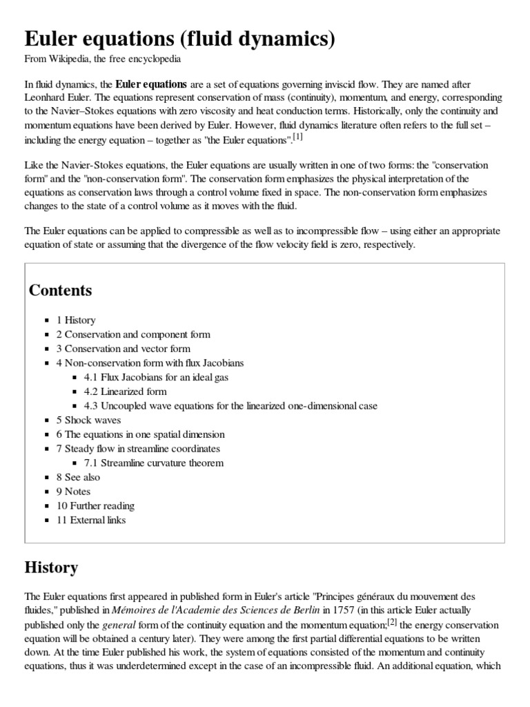 Euler Equations in Fluid Dynamics | PDF | Fluid Dynamics | Equations