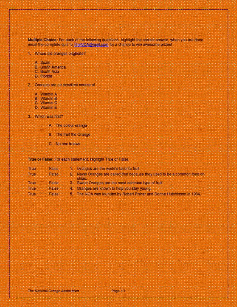 The Orange Quiz | PDF