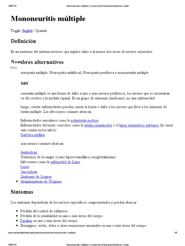 Mononeuritis Múltiple - University of Maryland Medical Center | PDF ...