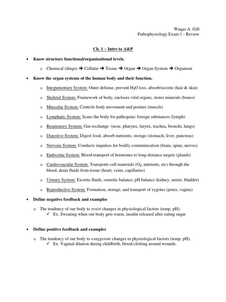 Pathophysiology - Exam 1 Review | PDF | Human Body | Cell Signaling