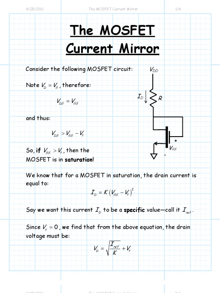 MOSFET Current Mirror Explained | PDF | Mosfet | Analog Circuits