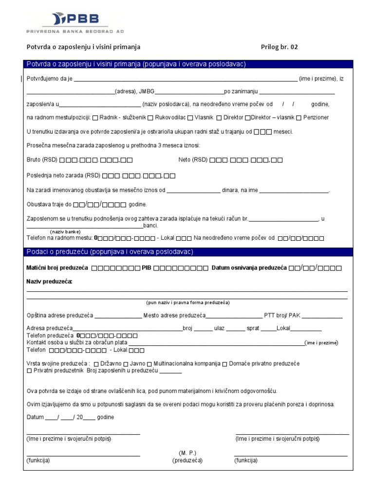 Potvrda o Zaposlenju KLIJENT | PDF