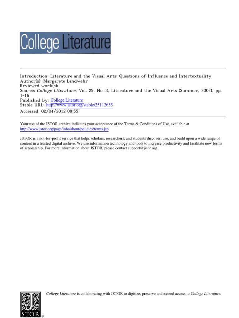 Literature and The Visual Arts | PDF | Intertextuality | Poetry