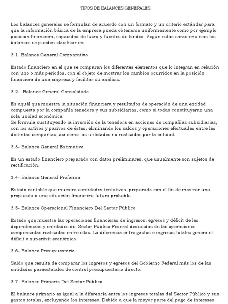 Tipos de Balances Generales | Descargar gratis PDF | Hoja de balance ...