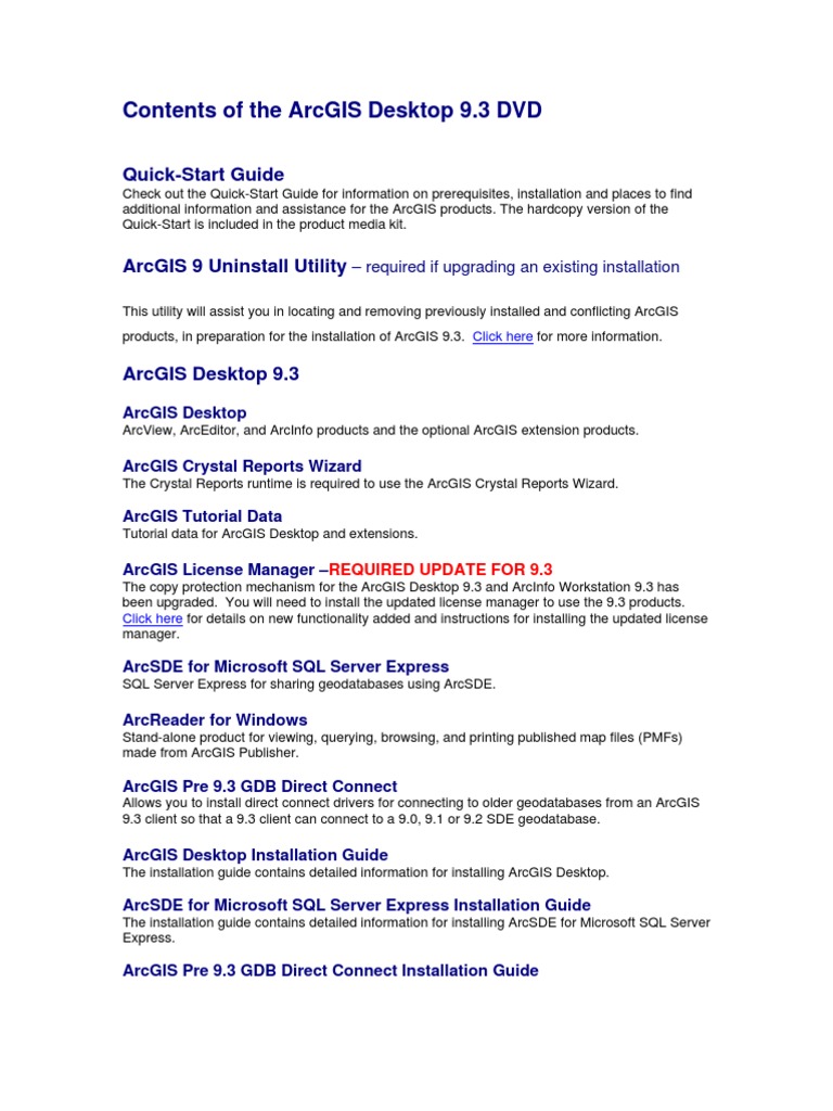 Contents of The Arcgis Desktop 9.3 DVD: Quick-Start Guide | PDF | Arc Gis | Visual Basic For ...