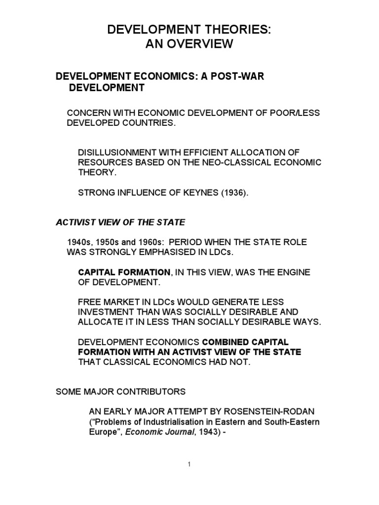 Overview of Development Economics Theories | PDF | Politics | Social ...