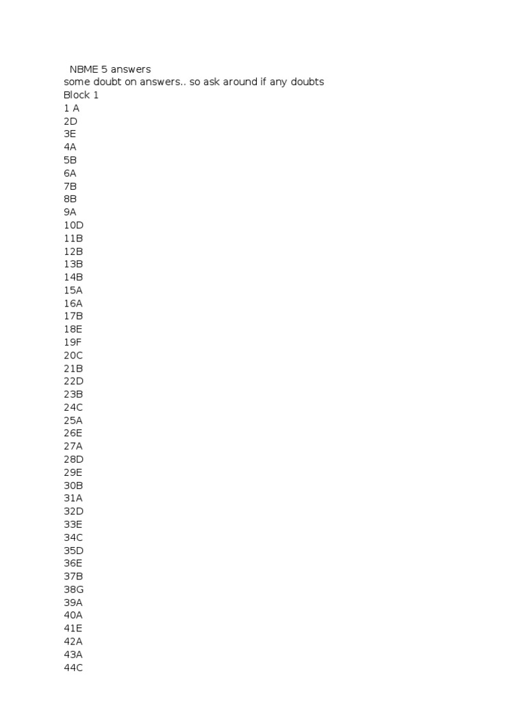 NBME 5 Answers and Block Breakdown - A Comprehensive List of Responses ...