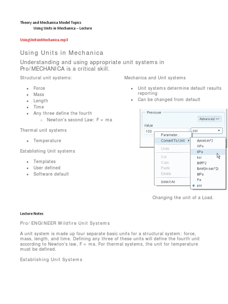 Understanding Unit Systems in Mechanica | PDF