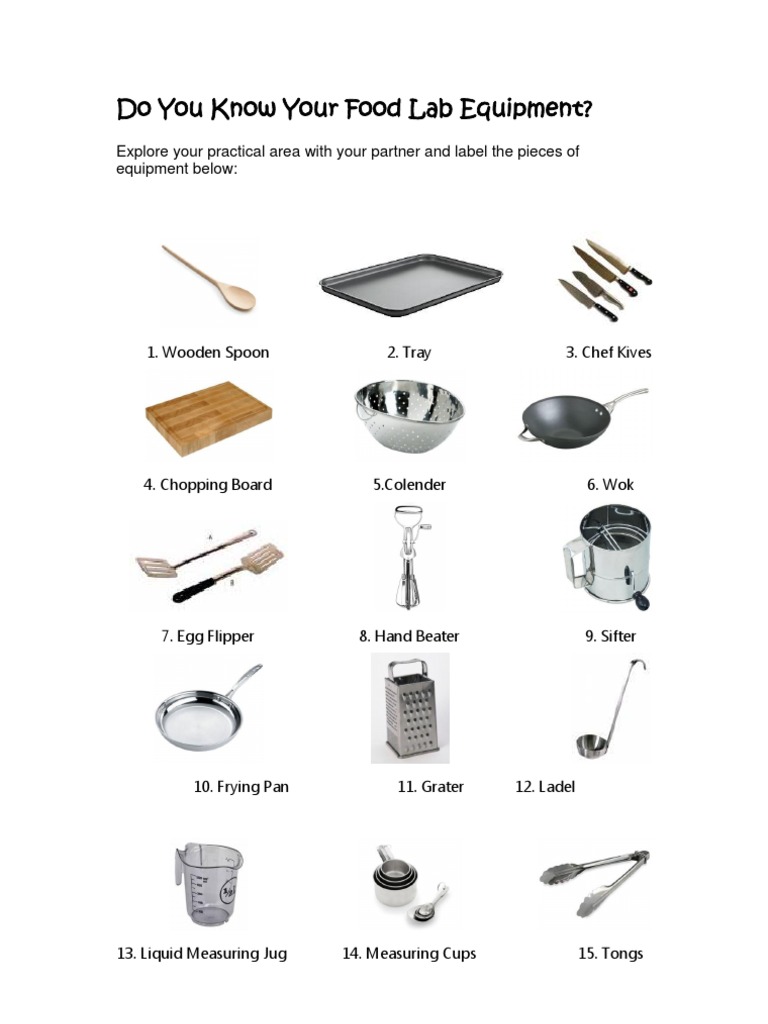 Kitchen Equipment Identification Guide | PDF | Cooking, Food & Wine ...