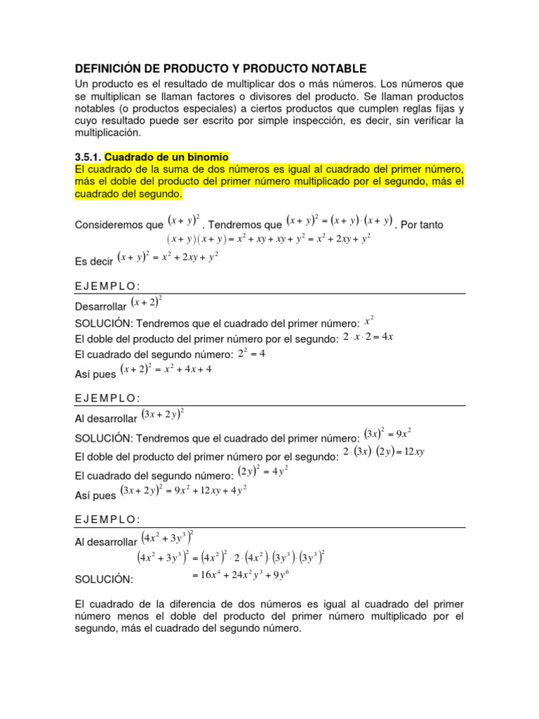 Definición de Producto Notable | PDF | División (Matemáticas ...