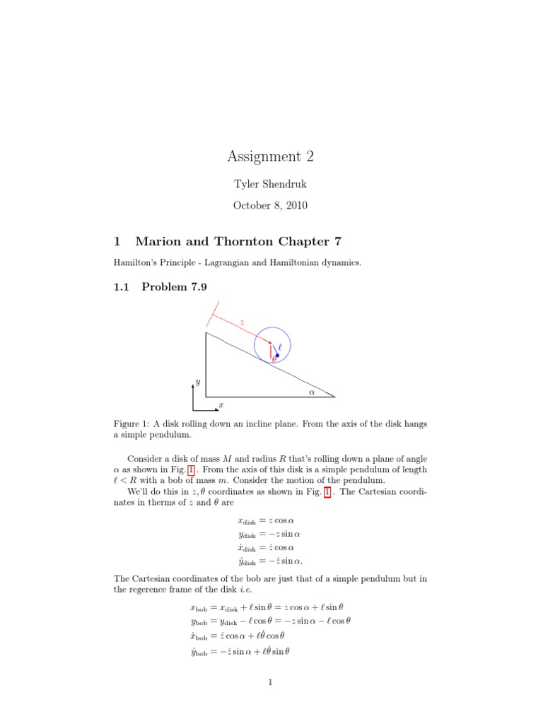 Assignment 2: 1 Marion and Thornton Chapter 7 | PDF | Lagrangian ...