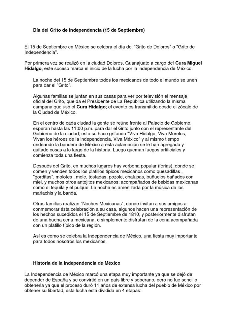 Día Del Grito de Independencia | PDF | México independiente | Antiguas ...