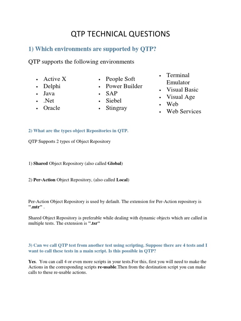 QTP Technical Questions | PDF | Scripting Language | Object (Computer Science)