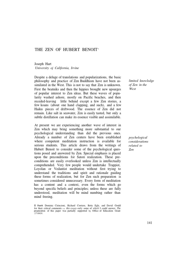 The Zen of Hubert Benoit - Joseph Hart | PDF | Absolute (Philosophy ...