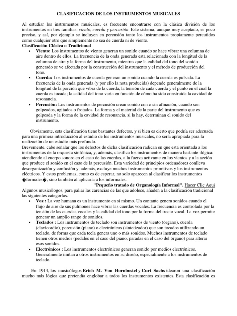 Clasificacion de Los Instrumentos Musicales | PDF | Instrumentos ...