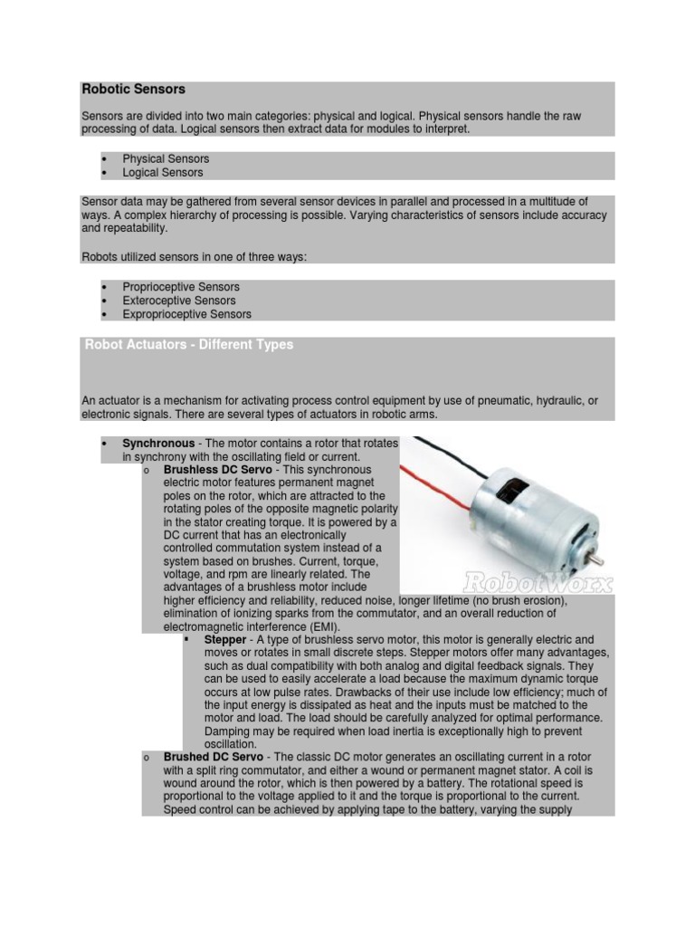 Robotic Sensors: Robot Actuators - Different Types | PDF | Electric ...