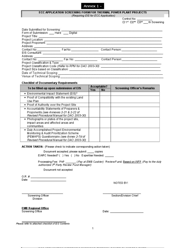 Thermal Power Plants IEE Checklist Format | Environmental Impact ...