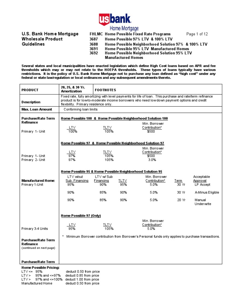 Loan Guidelines Us Bank | PDF | Refinancing | Mortgage Loan