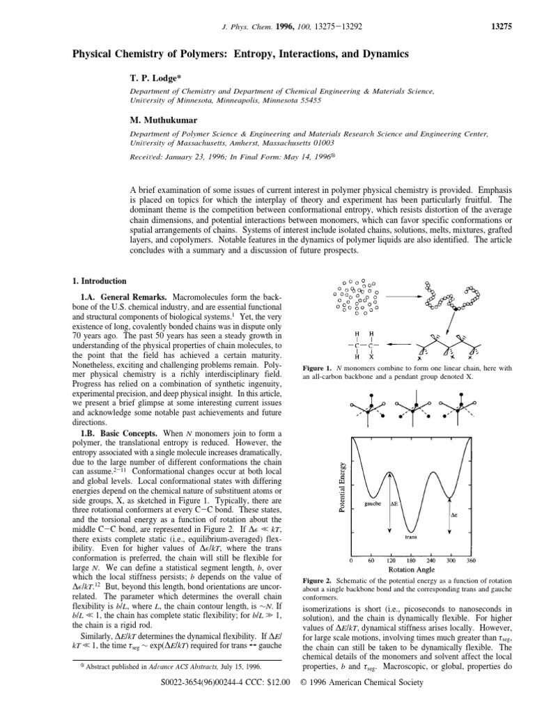 Physical Chemistry of Polymers | PDF | Polymers | Polymerization