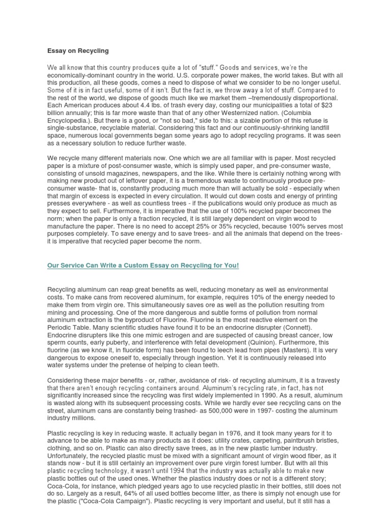 Essay On Recycling | PDF | Recycling | Scrap
