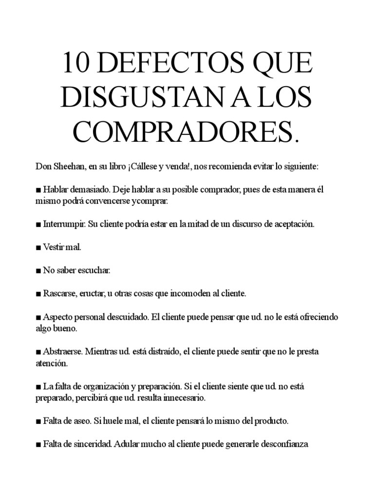 10 Defectos Que Disgustan A Los Compradores | PDF