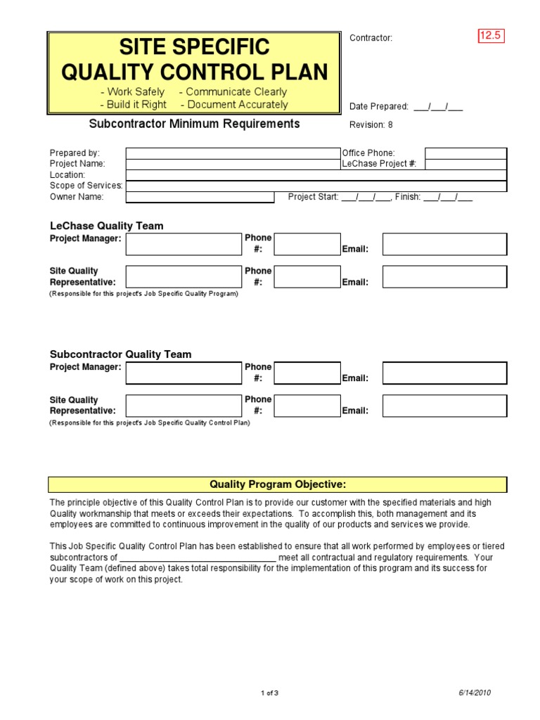 12.5 Site Specific Quality Control Plan Template | Download Free PDF | Verification And ...
