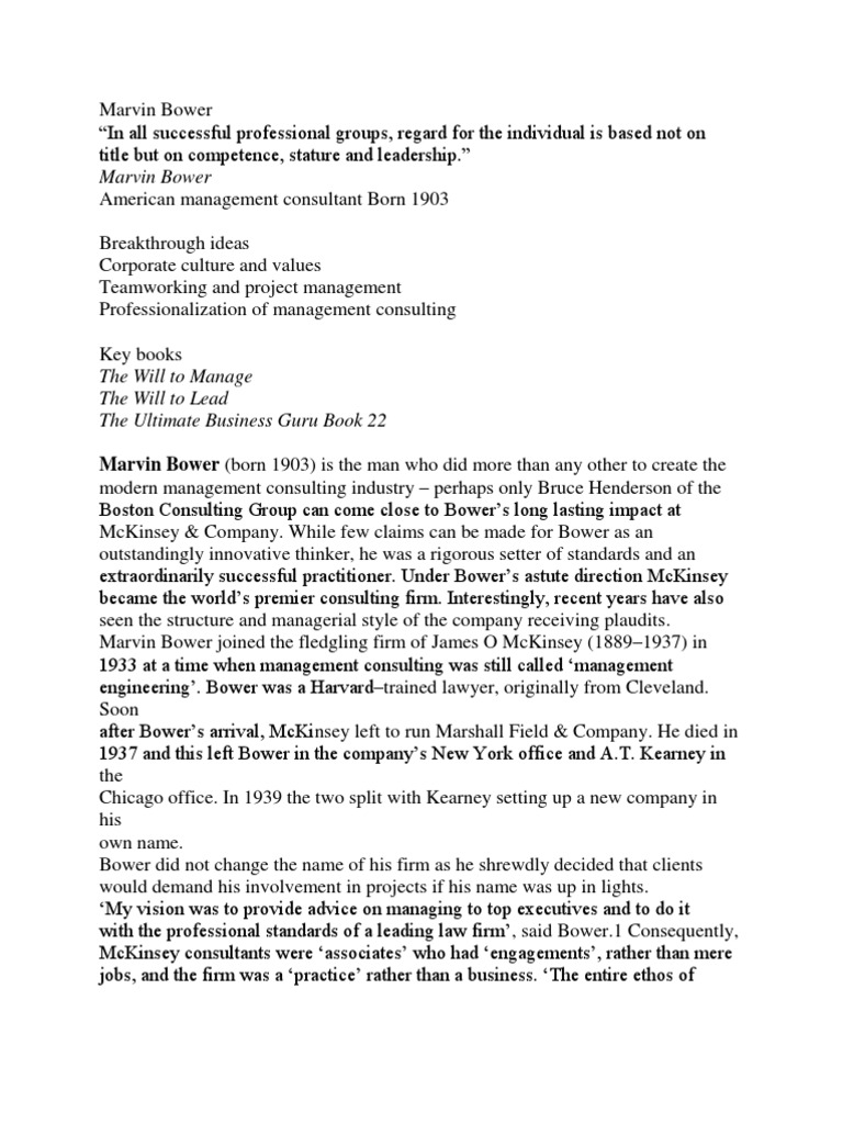 Marvin Bower | PDF | Mc Kinsey & Company | Consultant