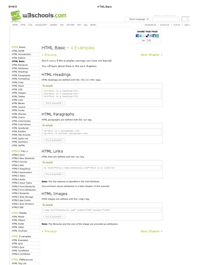 HTML Basic - : 4 Examples | PDF | Html | Html Element