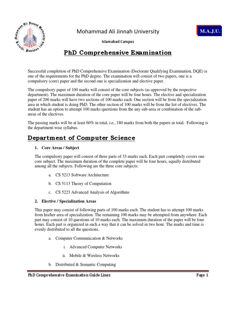 PHD Comprehensive Exam Outlines | PDF | Computer Science | Doctorate